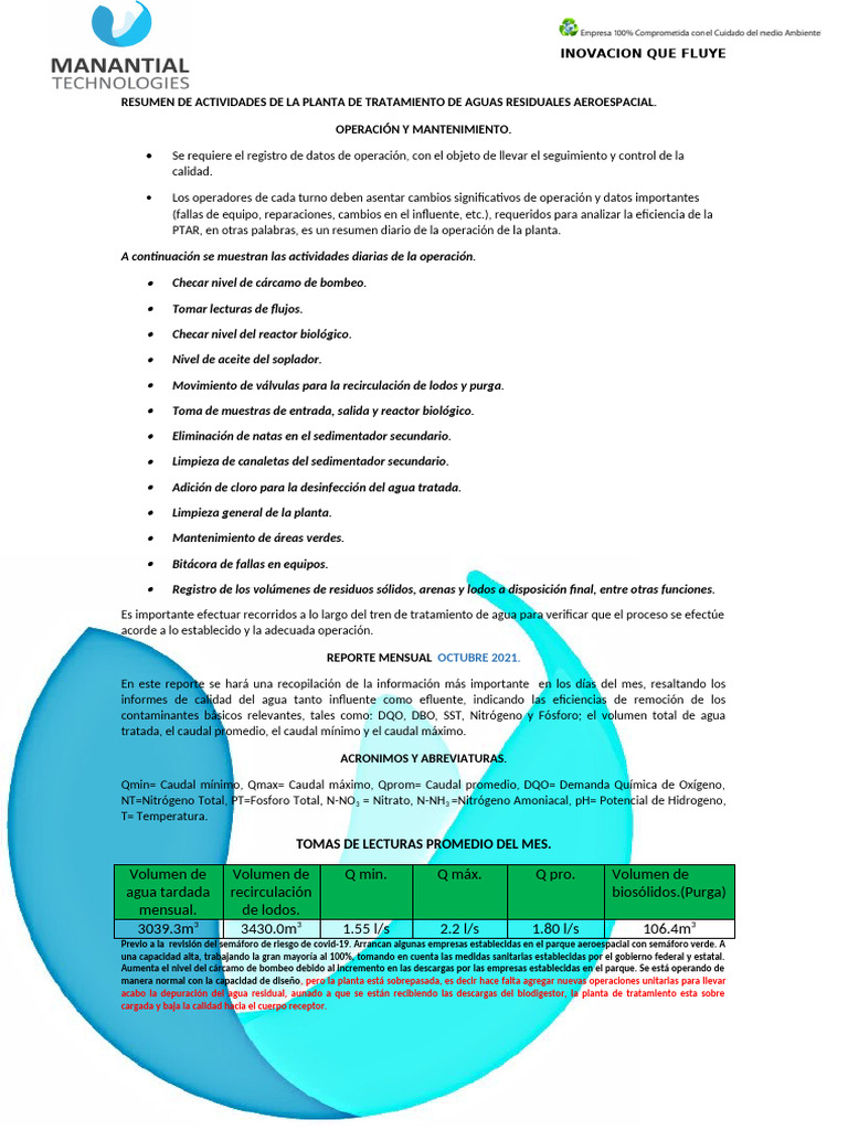 R.PTAR1. Octubre 2021 | PDF | Tratamiento de aguas residuales | Agua