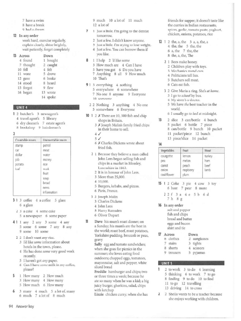 Answer Key Units 5 - 8 | PDF