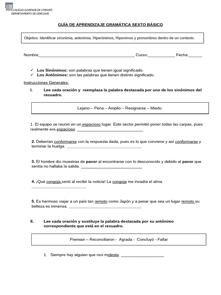 Guía de Aprendizaje Gramática Sexto Básico Gramaticas | PDF | Semántica ...