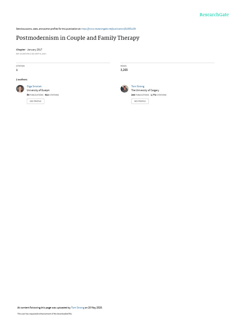 Postmodernism in Couple and Family Therapy | PDF | Postmodernism ...