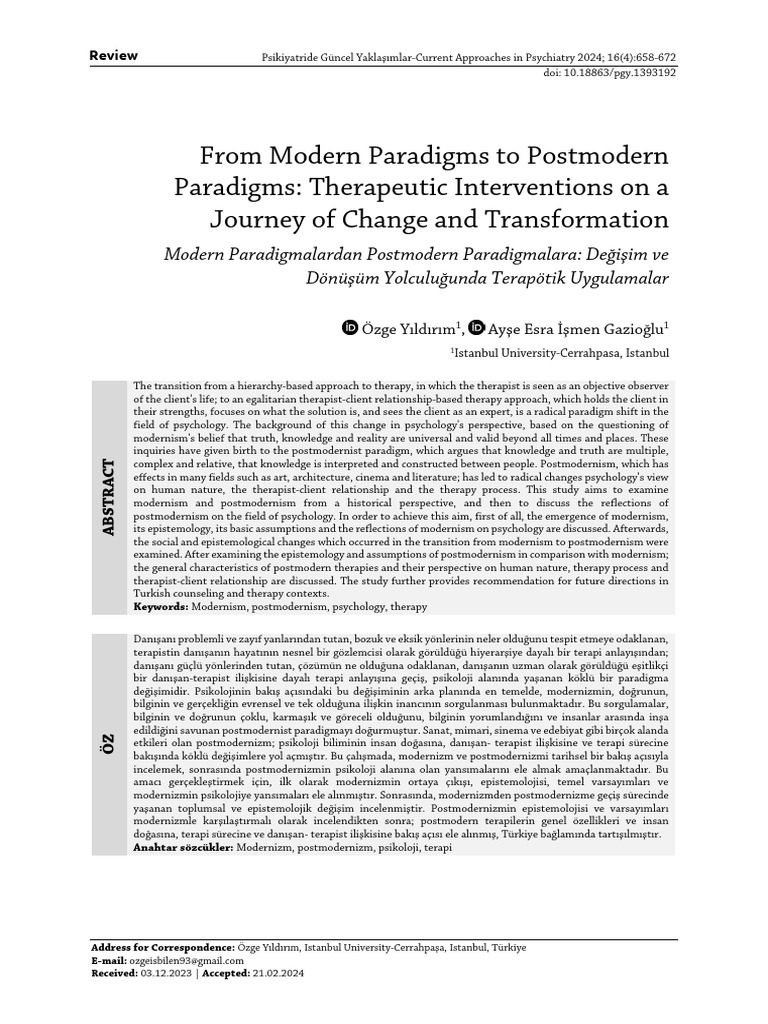 From Modern Paradigms To Postmodern Paradigms Ther | PDF ...