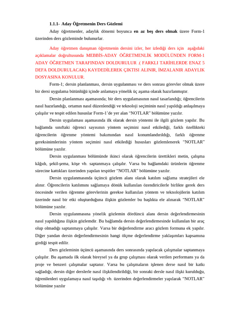 DERS GÖZLEM FORM-1 | PDF