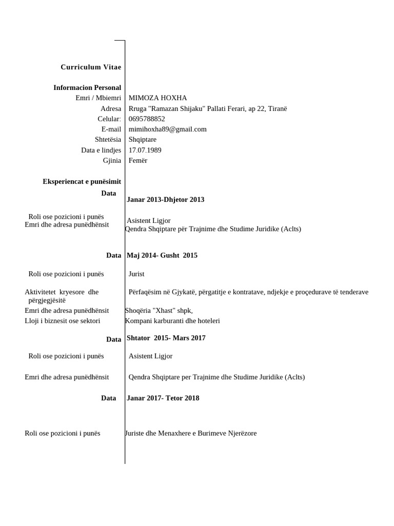 CV Mimoza Origjinal | PDF