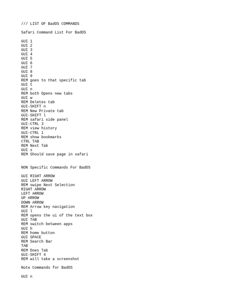 BadOS Command List | PDF