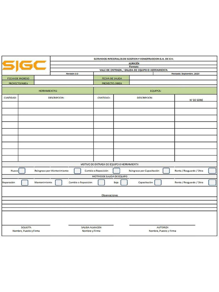 Vale Salida Herramienta | PDF