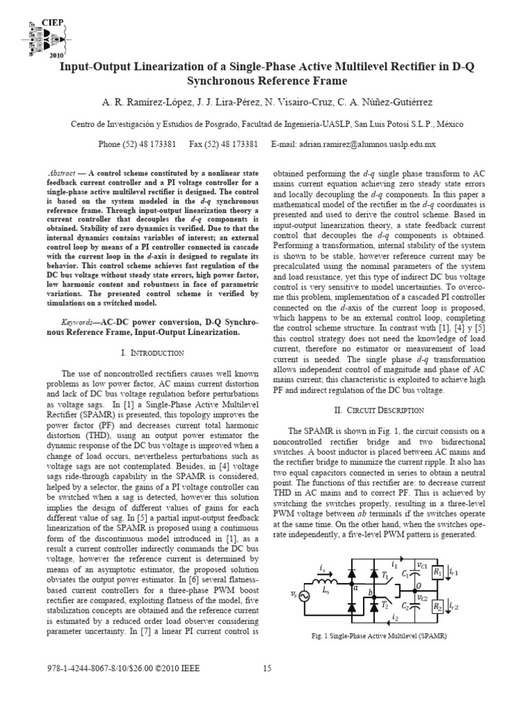 Input-Output Linearization of A Single-Phase Active Multilevel Rectifier in D-Q Synchronous ...