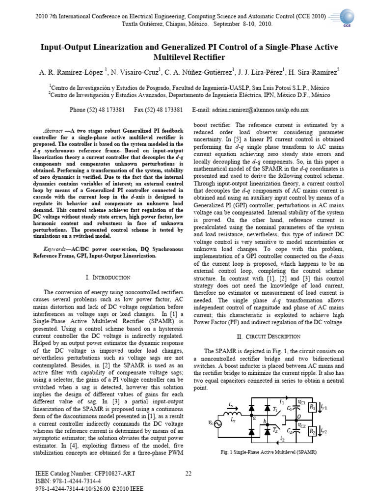 Input-Output Linearization and Generalized PI Control of A Single-Phase Active Multilevel ...