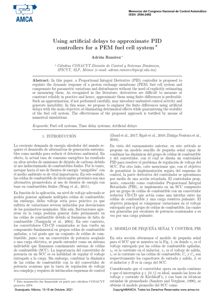 Using Artificial Delays To Approximate PID Controllers For A PEM Fuel ...