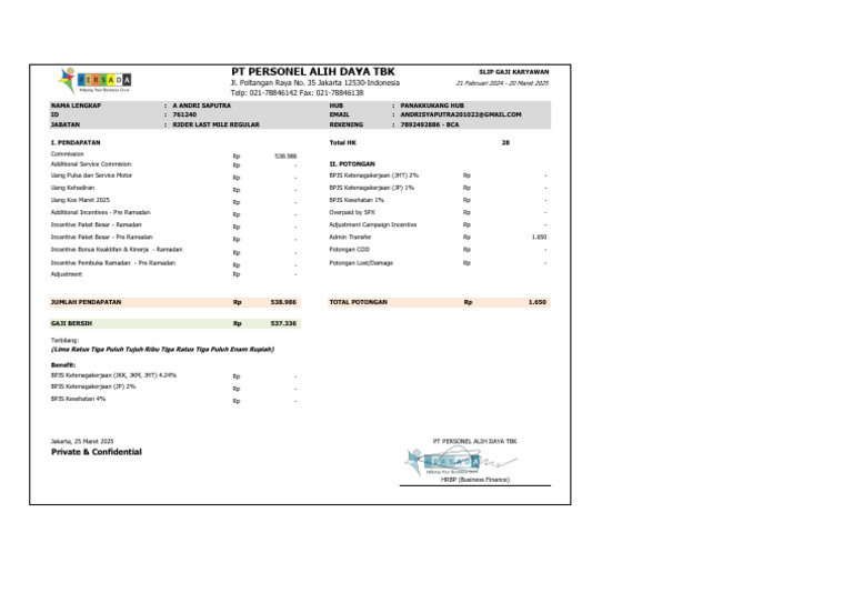 Slip Gaji - 21 Februari 2024 - 20 Maret 2025 - A ANDRI SAPUTRA 761240PANAKKUKANG HUBRIDER LAST ...