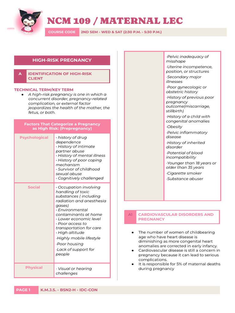 NCM 109 Lec Prelims - Compressed | PDF | Heart | Miscarriage
