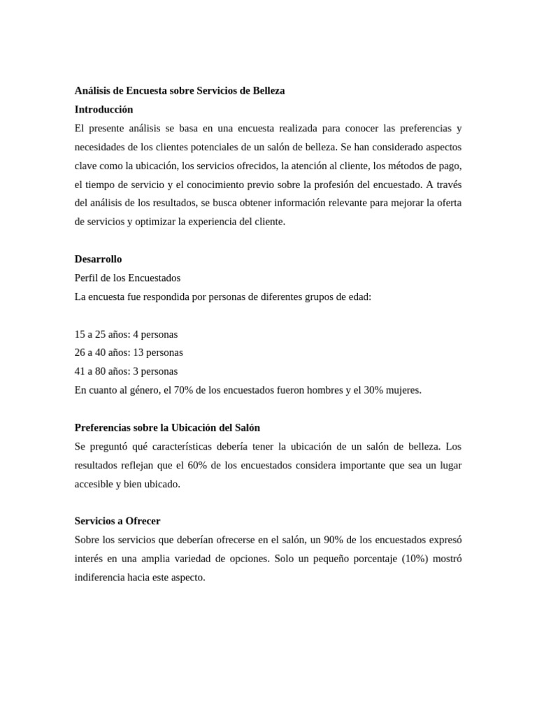 Análisis de Encuesta Sobre Servicios de Belleza Alex | PDF ...