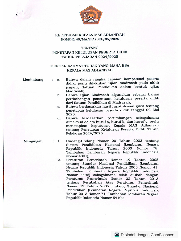 SK Kelulusan 2024-2025 | PDF