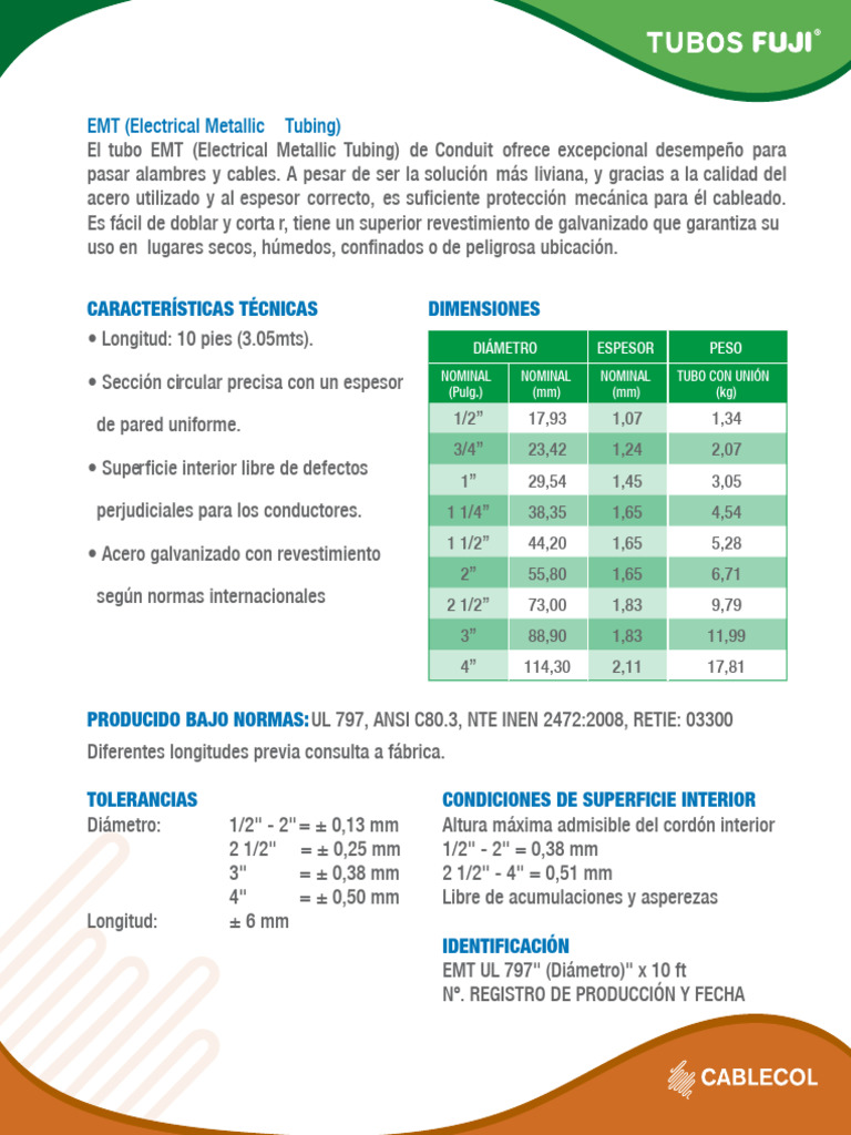 Tuberia Fuji Emt | PDF | Ingeniería mecánica | Materiales