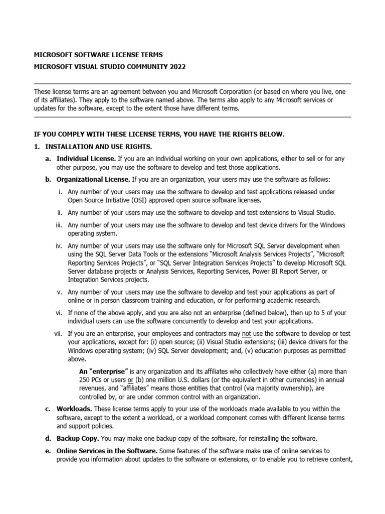 Visual Studio Community 2022 License Terms | PDF | Legal Liability ...