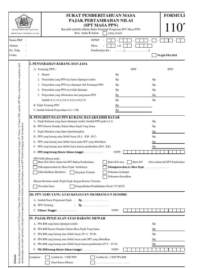 Form SPT Masa PPN 1107 | PDF