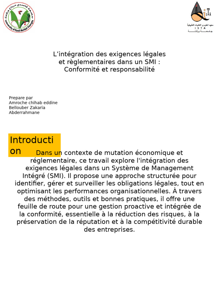 Intégration des exigences légales dans un SMI | PDF