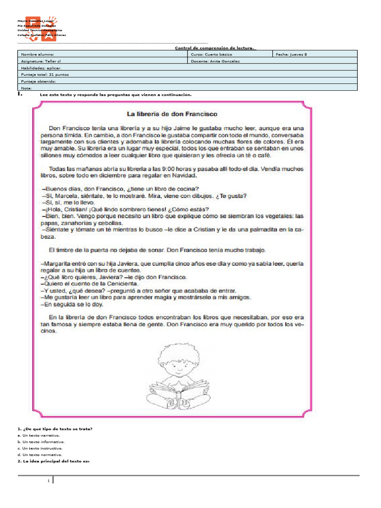 Cuarto Control | PDF | Asunto (gramática) | Adjetivo