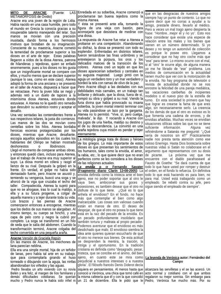 Mito de Aracne | PDF | Atenea