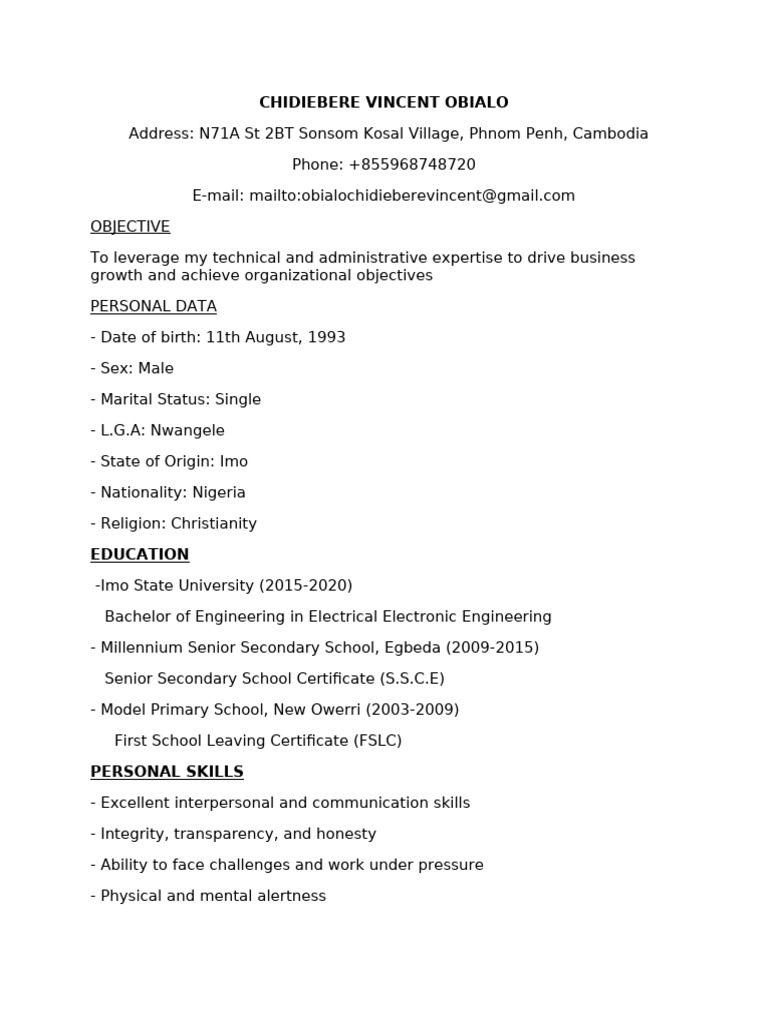 Chidiebere Vincent Obialo Cv2 | PDF | Business