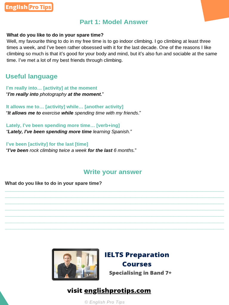 IELTS Speaking Template Worksheet | PDF | Room | Home