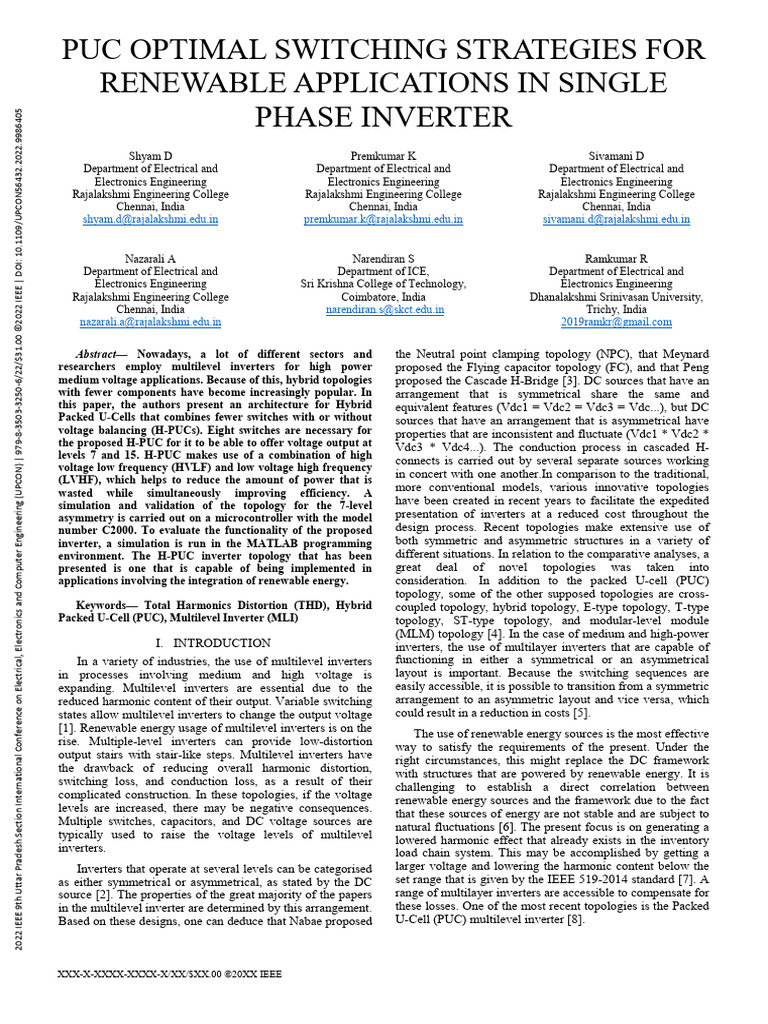 PUC Optimal Switching Strategies For Renewable Applications in Single Phase Inverter | PDF ...