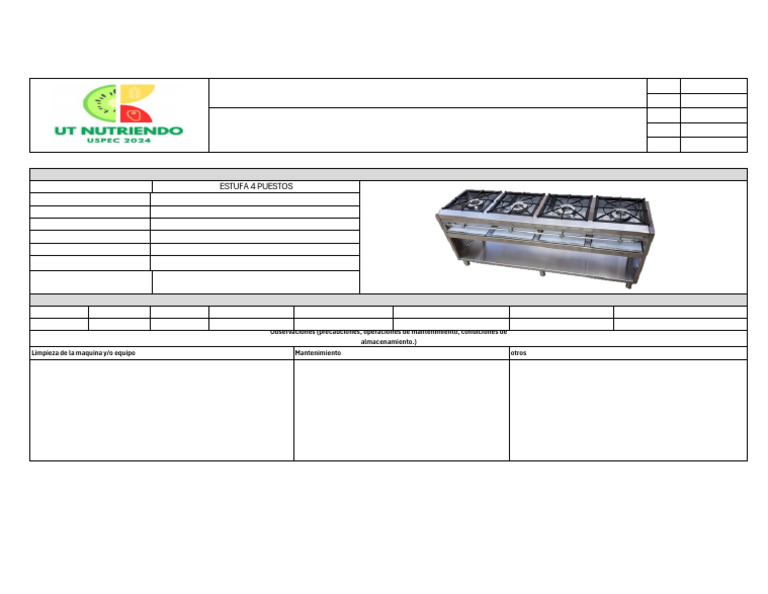 Ficha Tecnica Estufa 4 Puestos | PDF