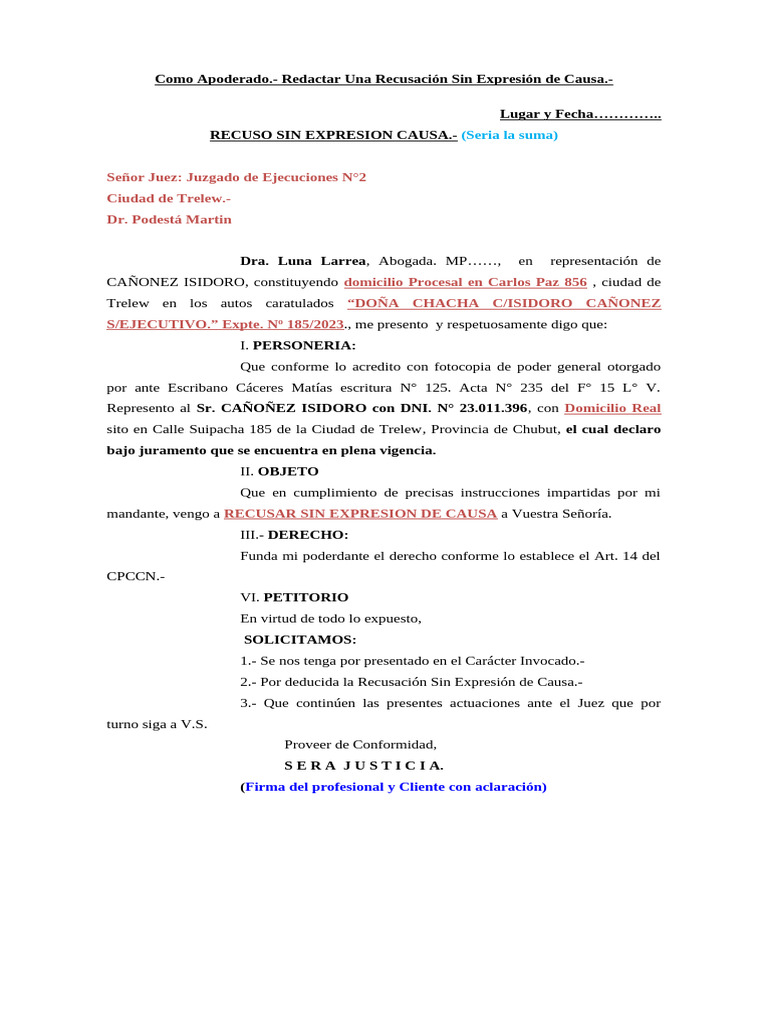 SIN EXPRESAR CAUSA MODELO Apoderado | PDF