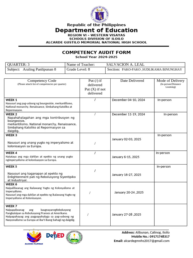Competency-Audit-Form-2025 Q3 AP 8 | PDF