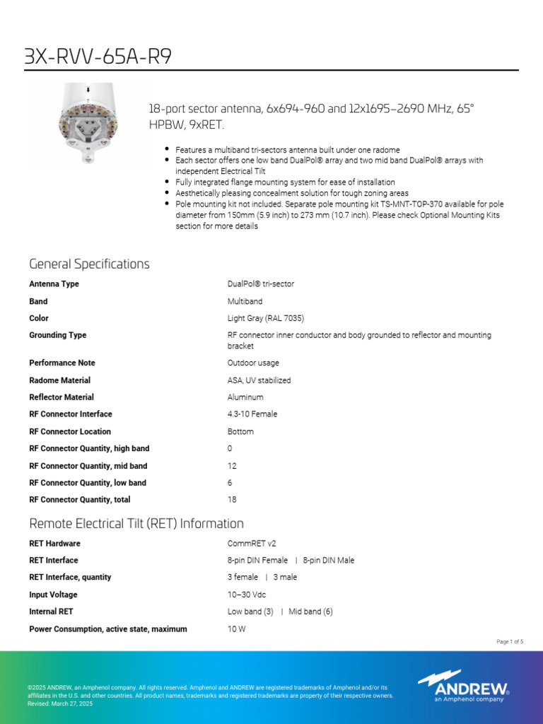 3x RVV 65a r9 Product Specifications | PDF | Antenna (Radio) | Wireless