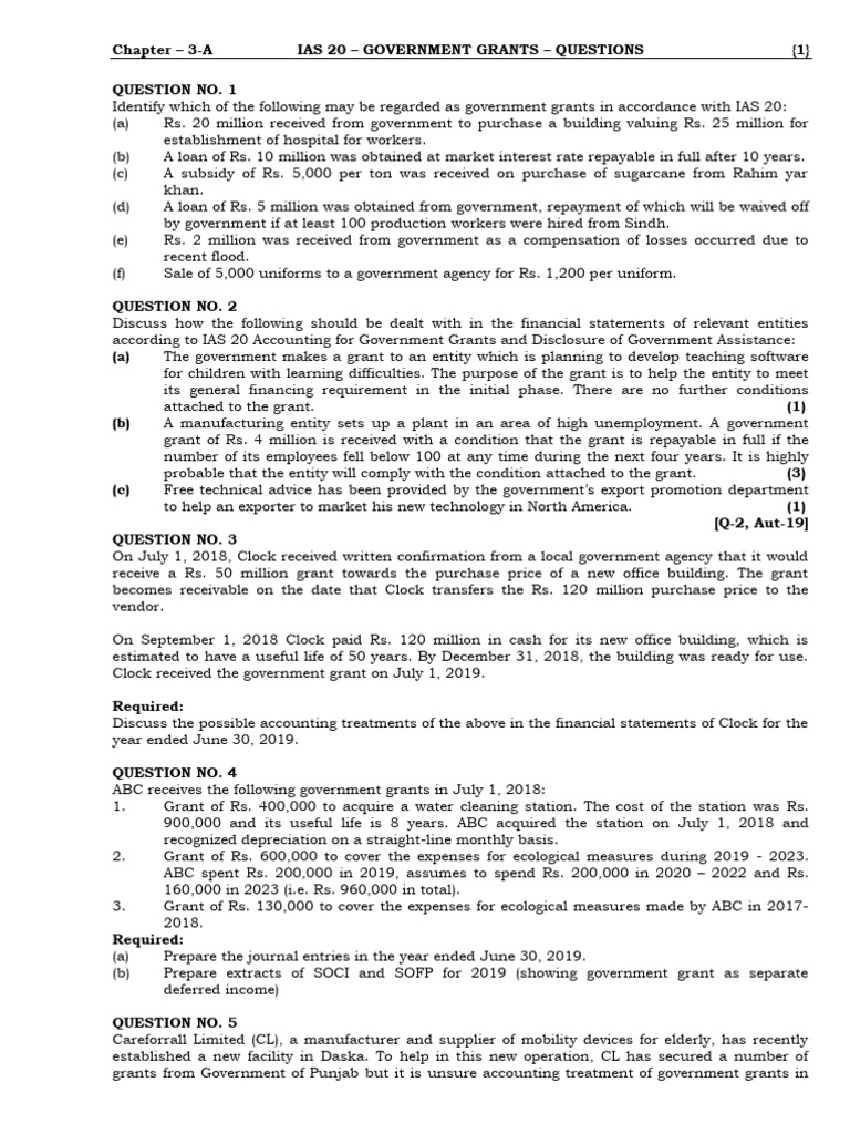Chap 3 (A) - IAS 20 (Question) | PDF | Depreciation | Expense