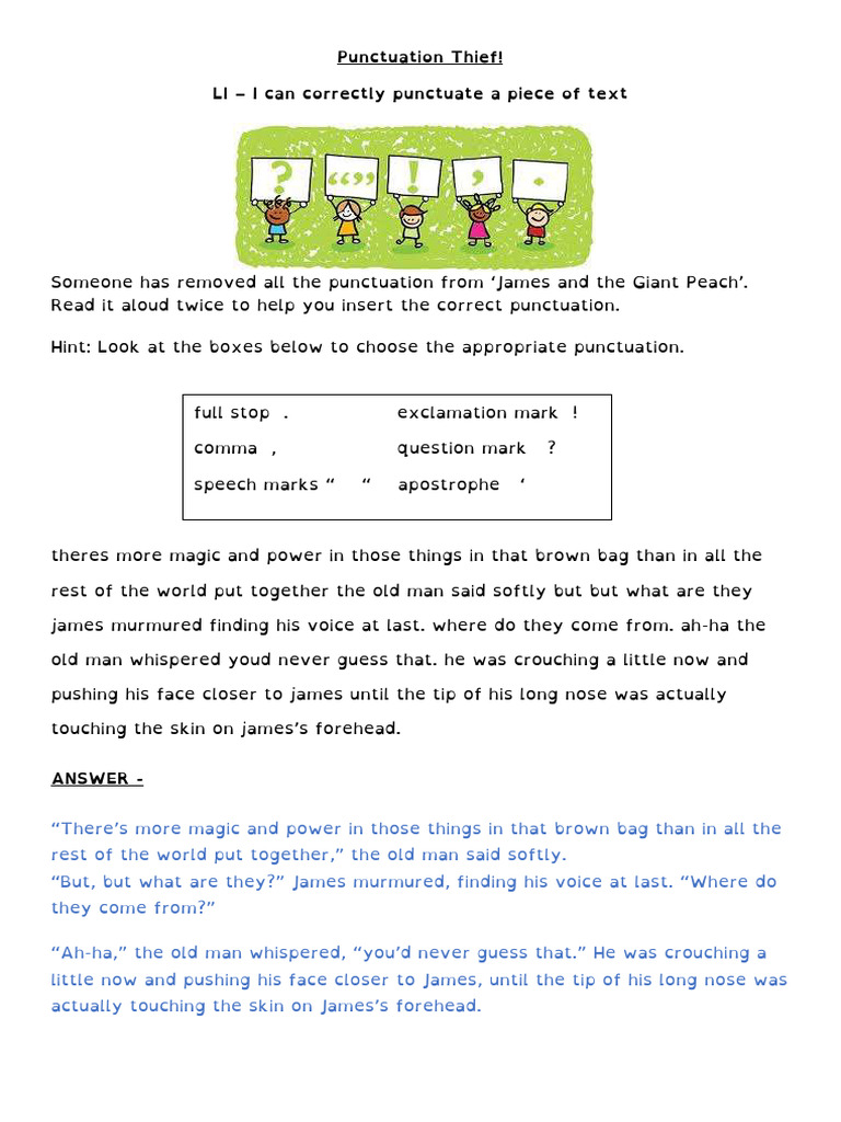 ANSWERS Punctuation Task PDF | PDF