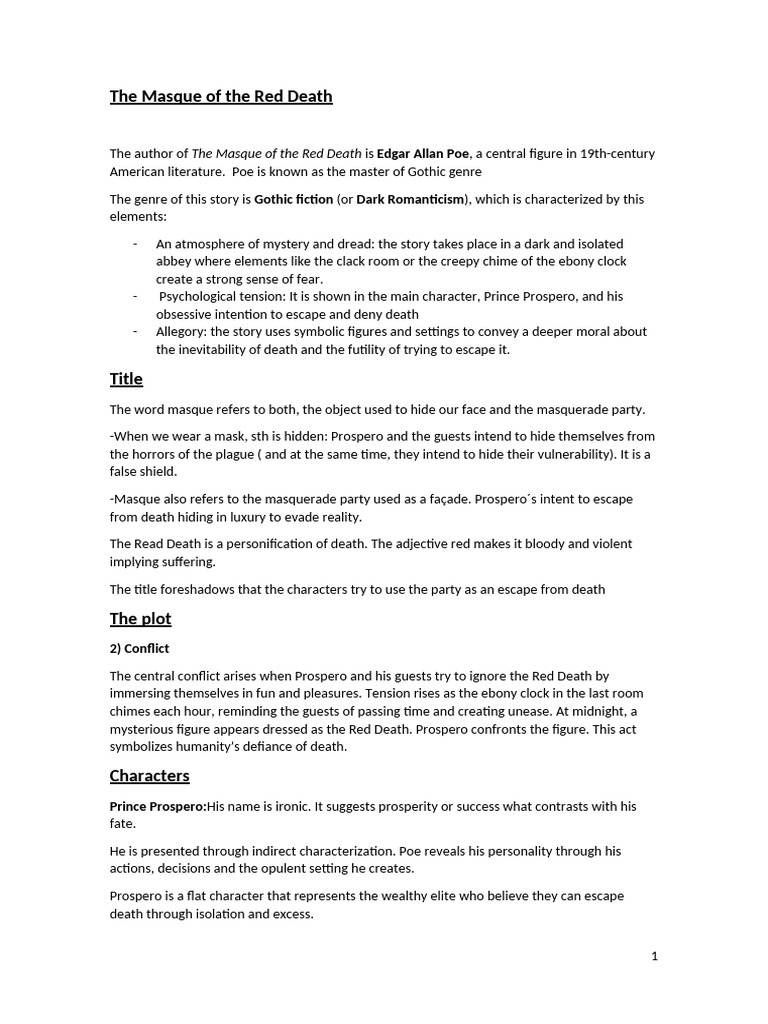 Analysis - The Masque of The Red Death | PDF