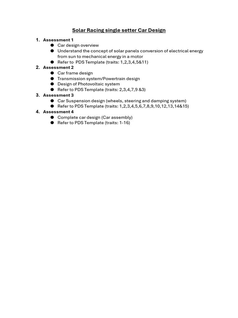 Solar Car Design Project Assessment - Final | PDF