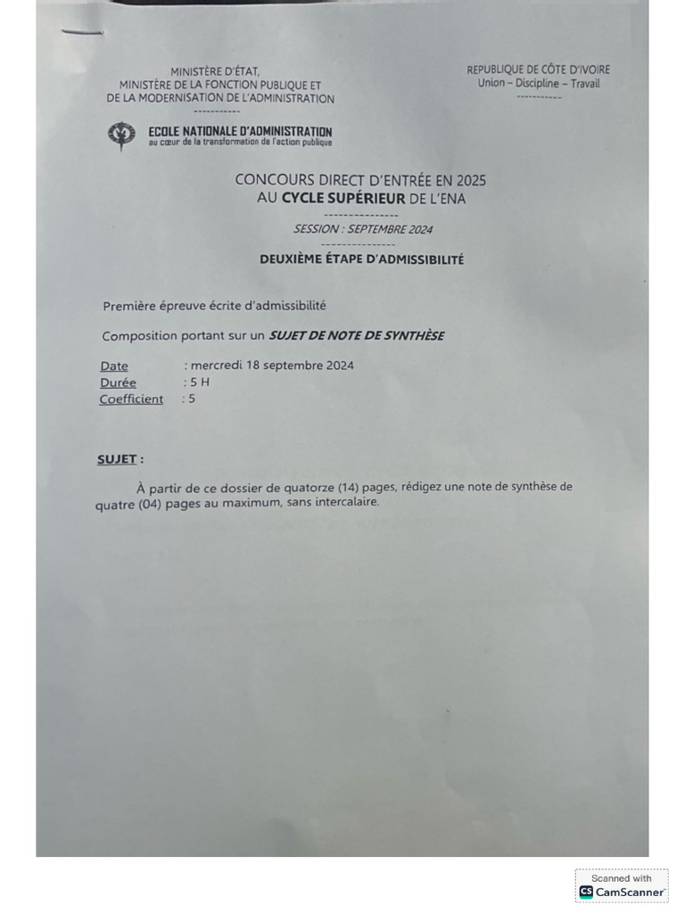 Sujet de Note de Synthese Concours Ena Cs 2024 | PDF