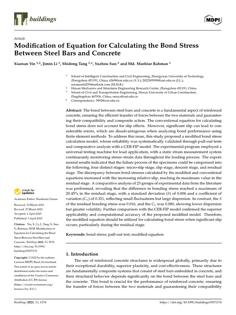 Modification of Equation For Calculating The Bond Stress | PDF ...