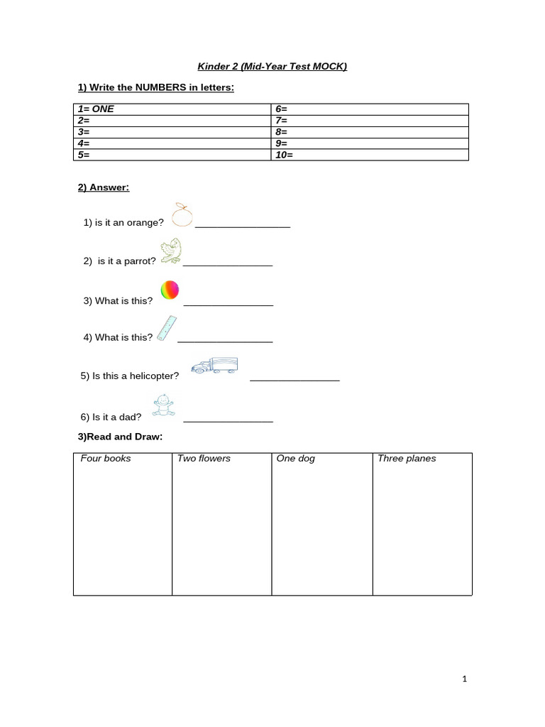 KINDER 2 (Mid Year TEST Mock) | PDF