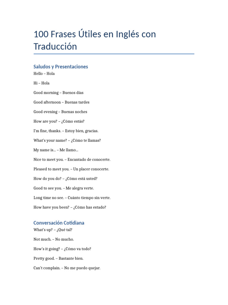 100 Frases Útiles en Inglés y Español | PDF