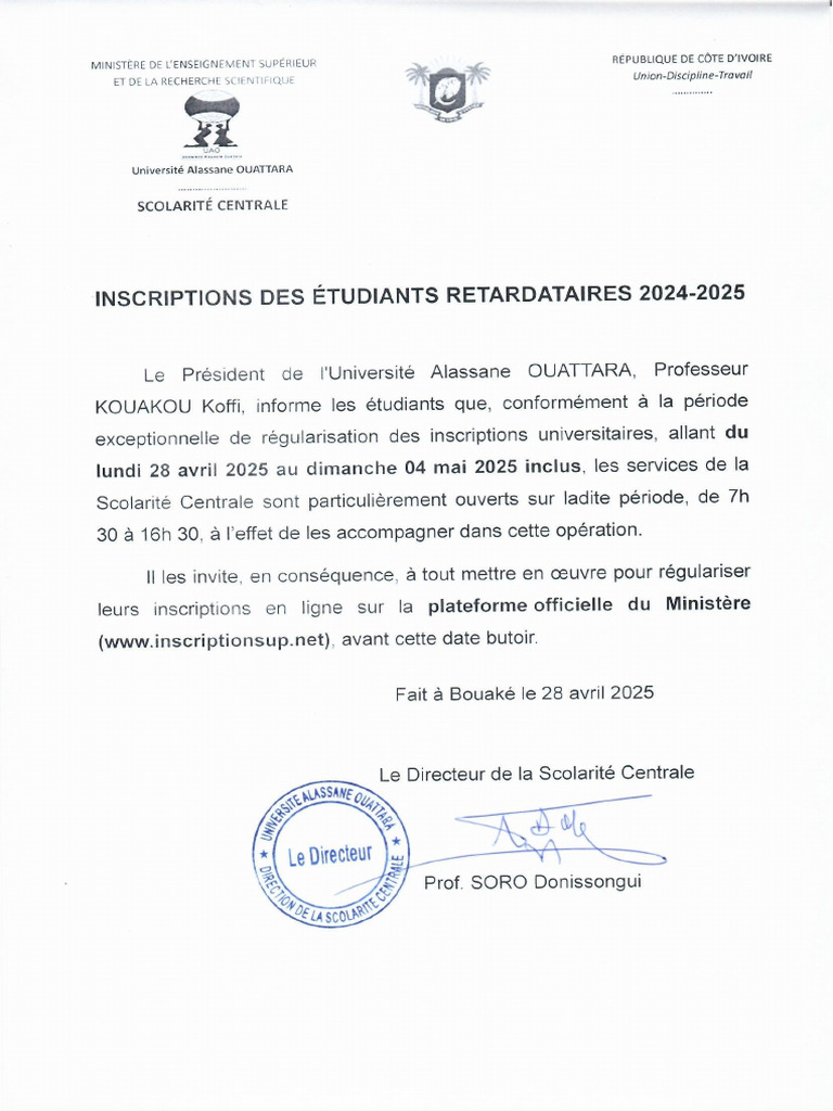 Période Exceptionnelle de Régularisation Des Inscriptions 2024-2025 | PDF