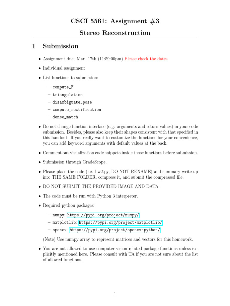 Csci5561 Spring2025 hw3 | PDF | Computer Vision | Imaging