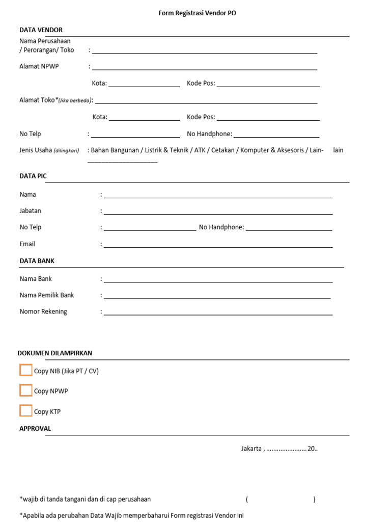 Form Vendor Master Data PO | PDF