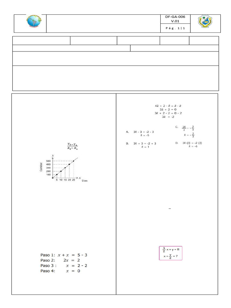 Examen Acumulativa Ii Periodo 9° Matemá | PDF | Ecuaciones | Pendiente