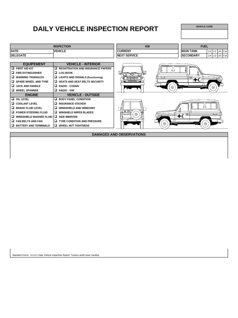 Daily Vehicle Inspection Checklist | PDF | Vehicles | Pickup Truck