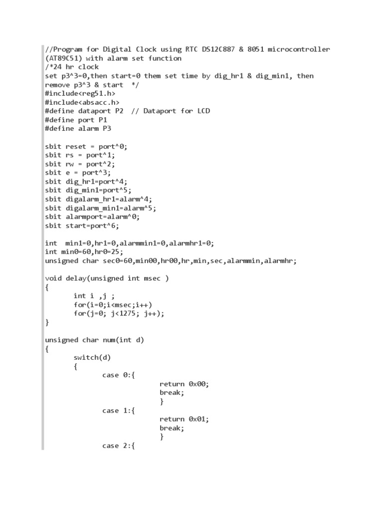 Program For Digital Clock Using Rtc Ds12c887 Pdf Computer Engineering Digital Electronics