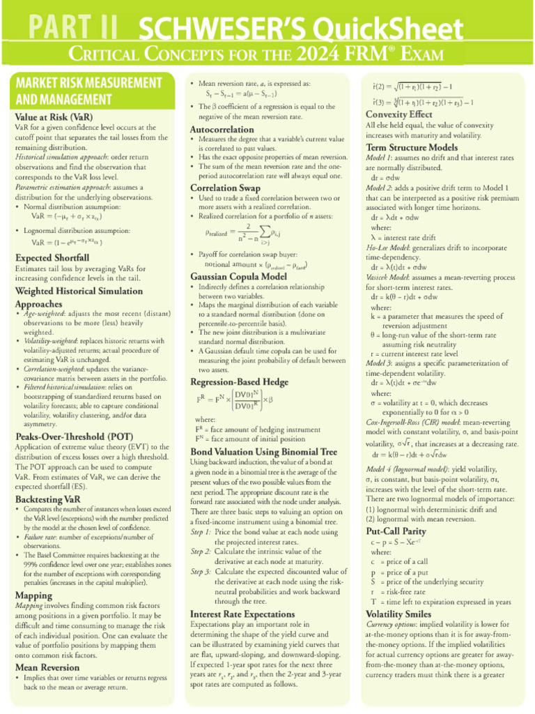 Schweser 2024 Quicksheet | PDF