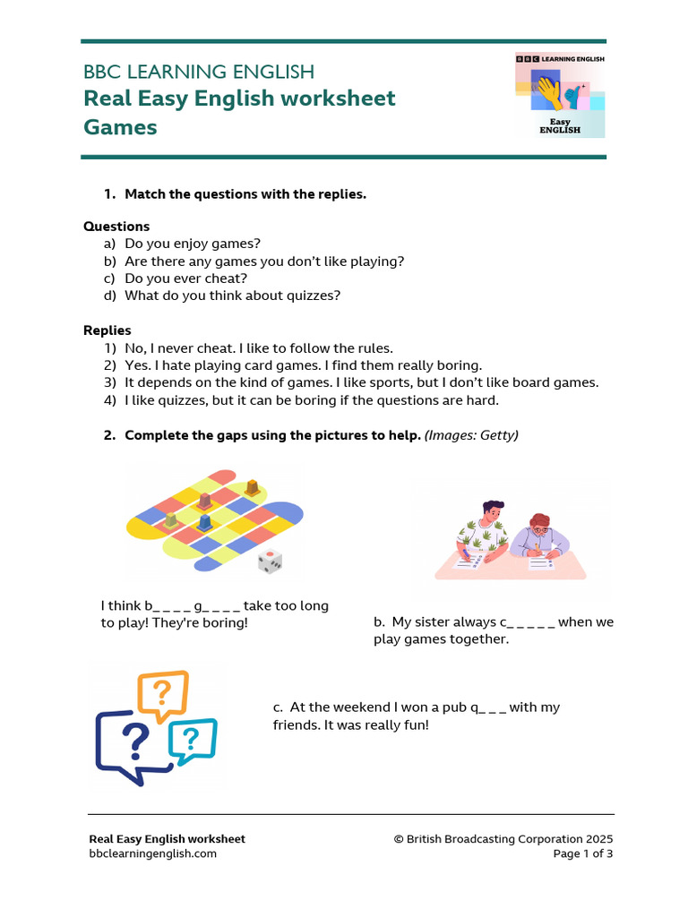 RealEasyEnglish Games Worksheet | PDF