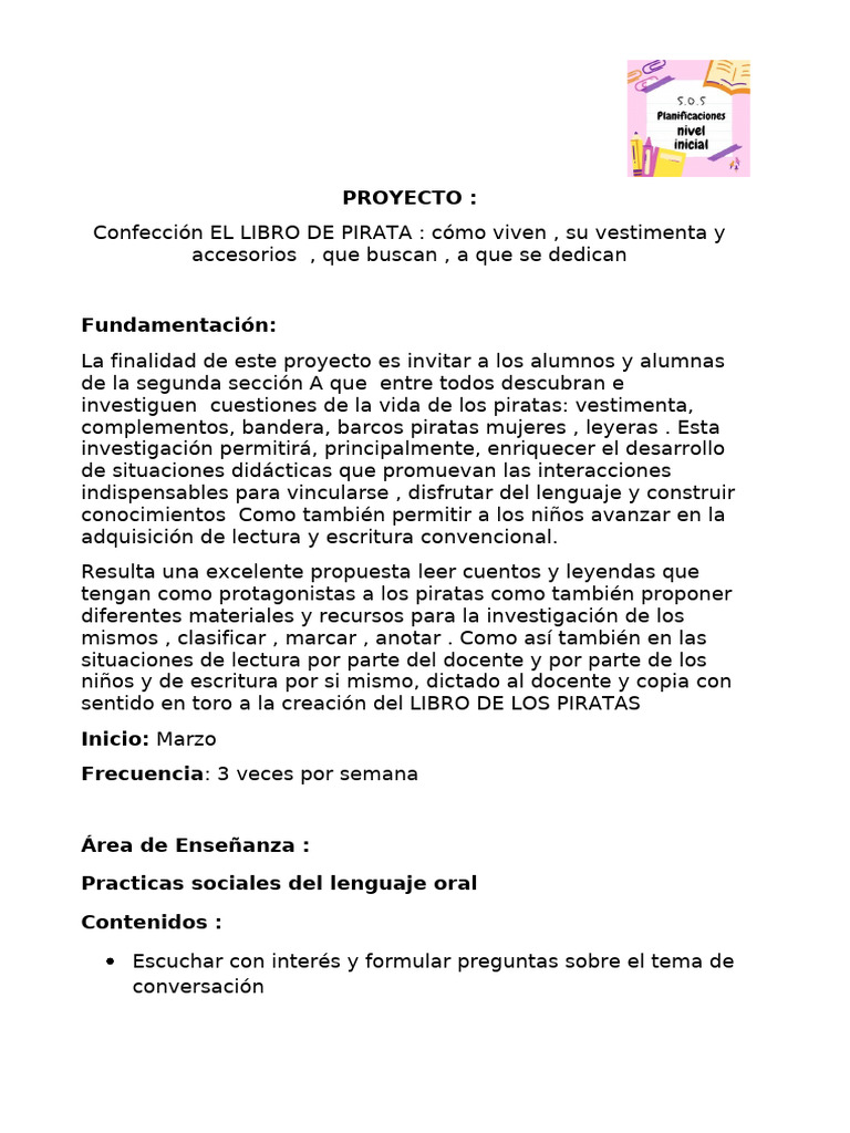 Proyecto Educativo: El Libro de Piratas | PDF | Enseñando | Piratería