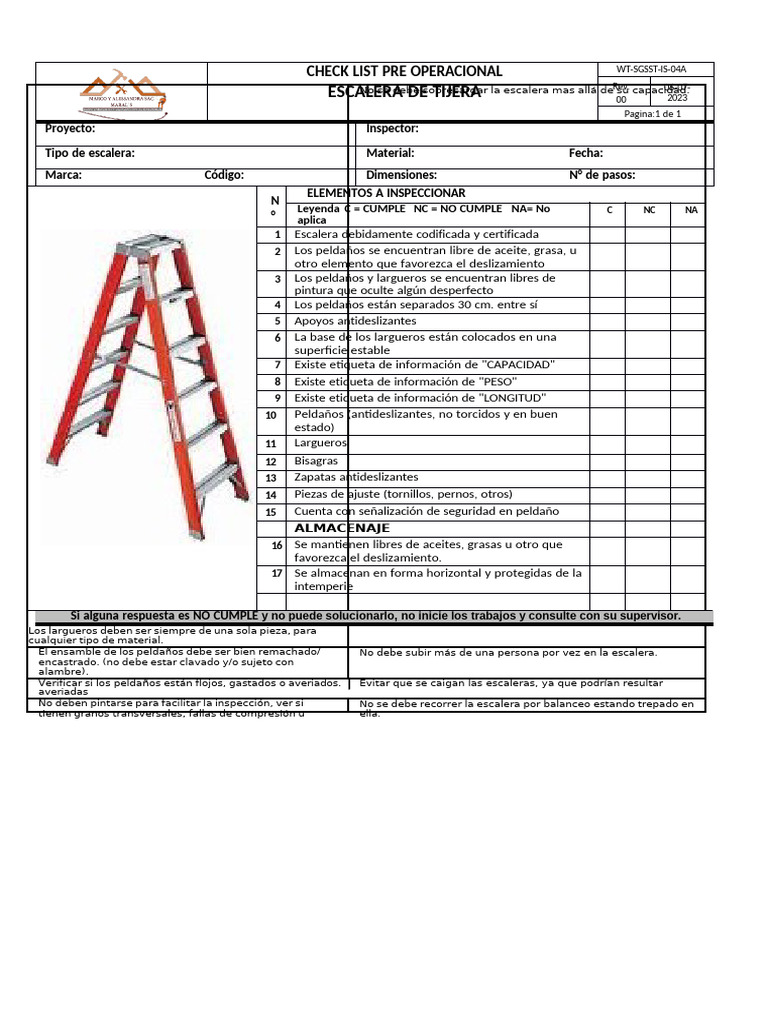 Check List Escalera Tijera | PDF | Escalera | Tornillo