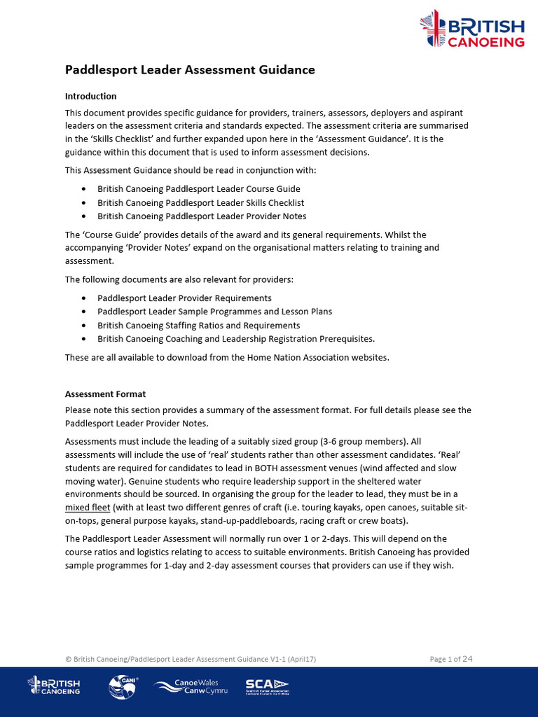 Paddlesport Leader Assessment Guidance V1 1 April17 | PDF | Leadership ...