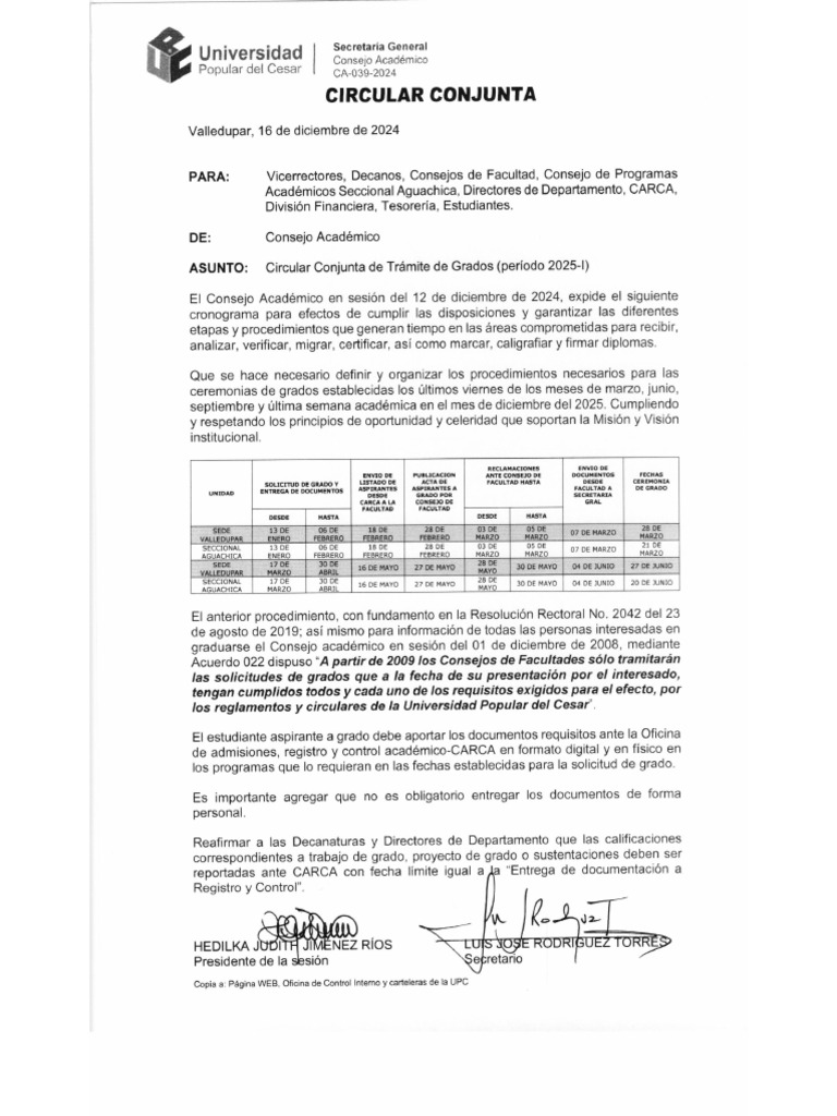 Circular Conjunta de Grados 2025-1 | PDF