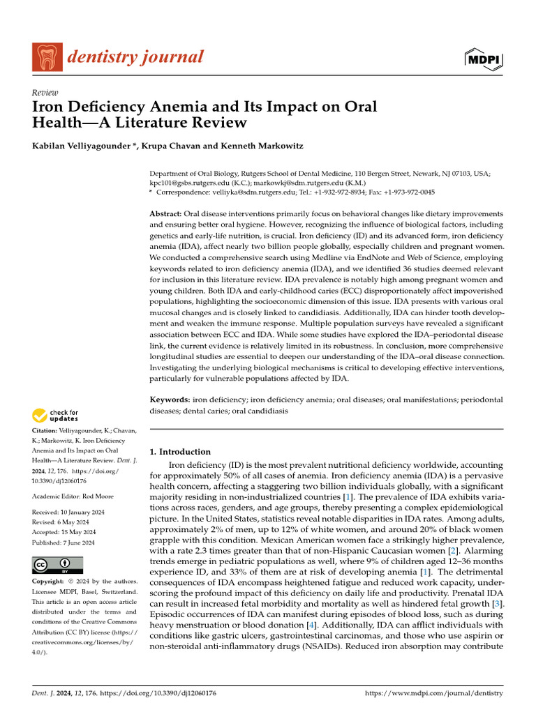 Iron Deficiency Anemia's Oral Health Impact | PDF | Medical Specialties